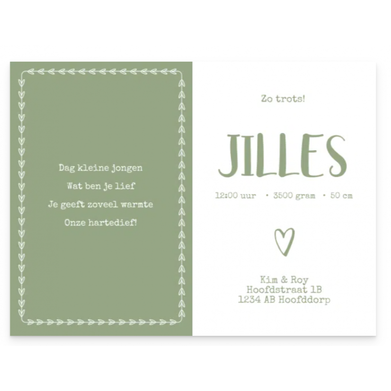 Geboortekaartje Hartjes kader